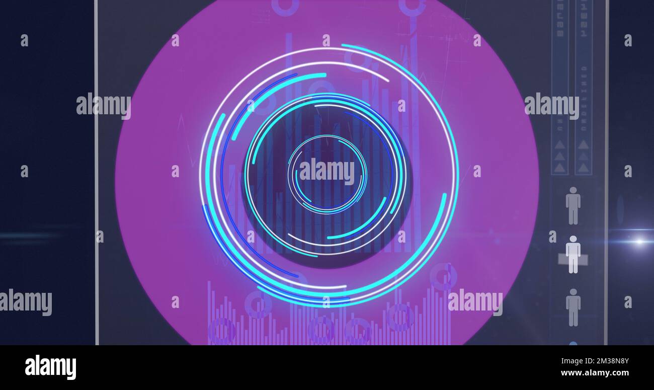 Image of processing circle and moving light on scientific graph. global ...