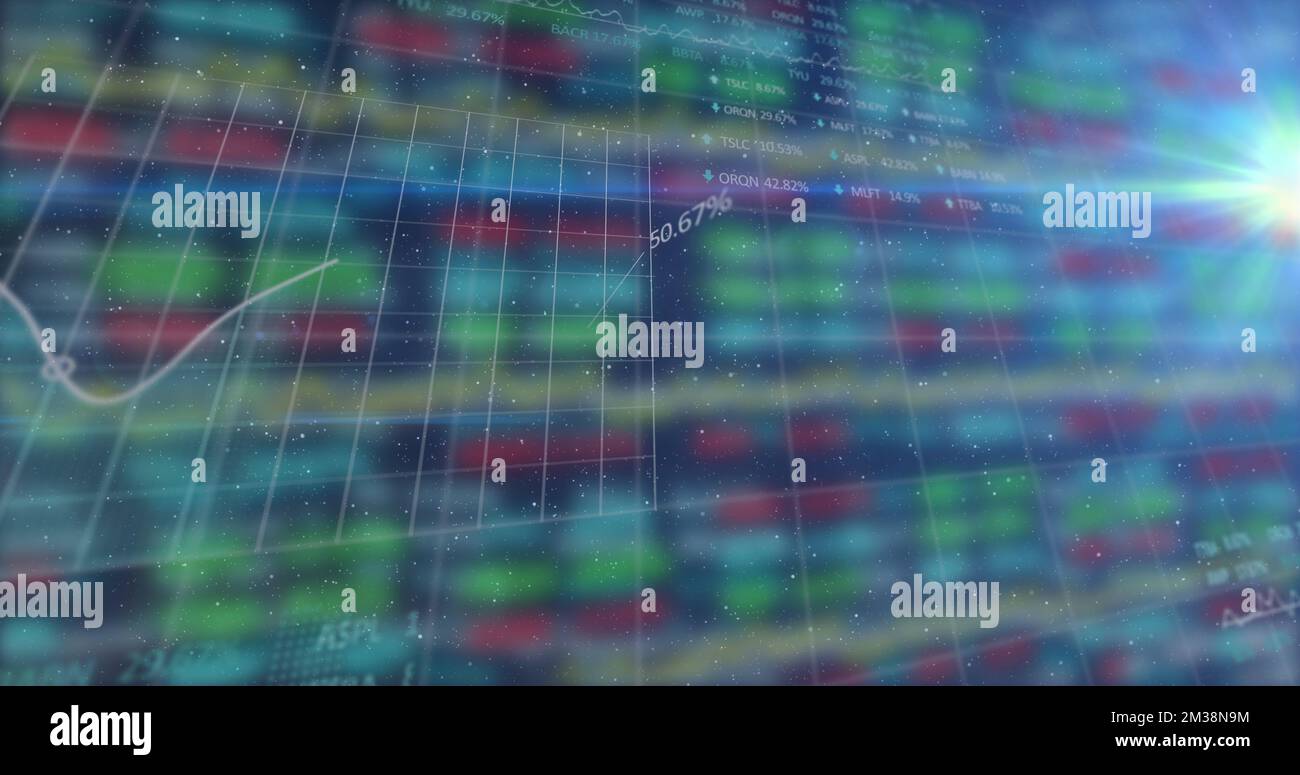 Image of digital grid pattern with line graph and trading board against ...