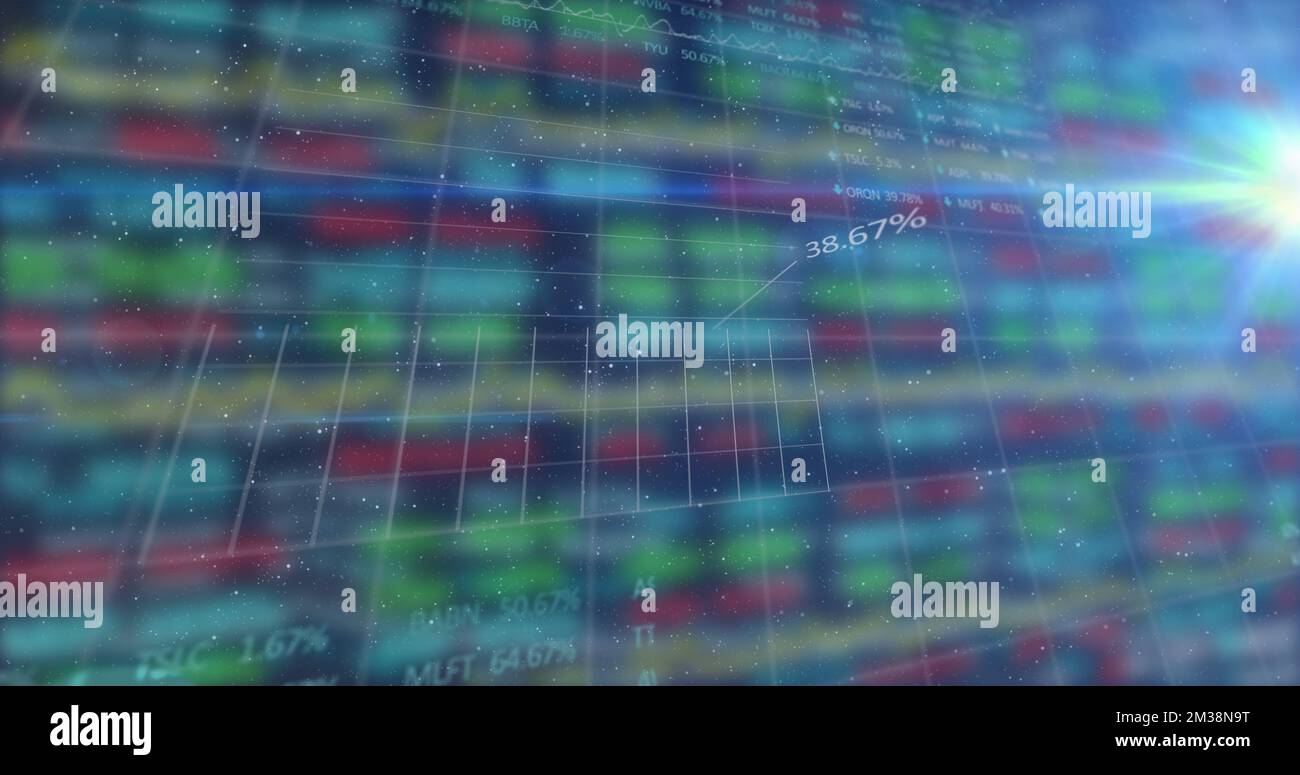 Image of digital grid pattern with line graph and trading board against ...
