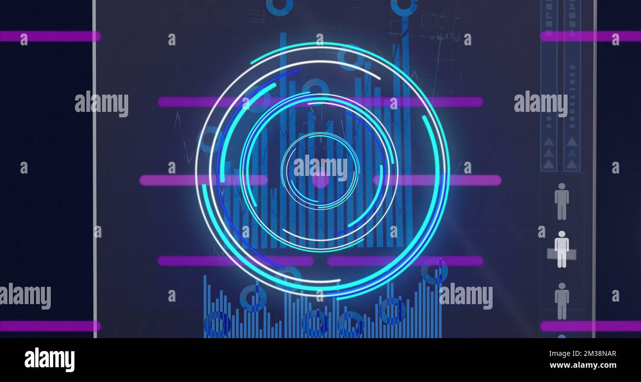 Image of processing circle and moving light on scientific graph. global ...