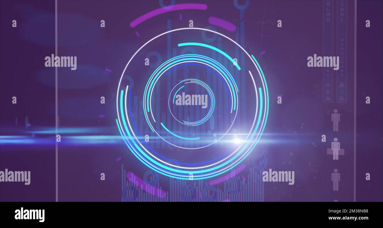 Image of processing circle and moving light on scientific graph. global ...