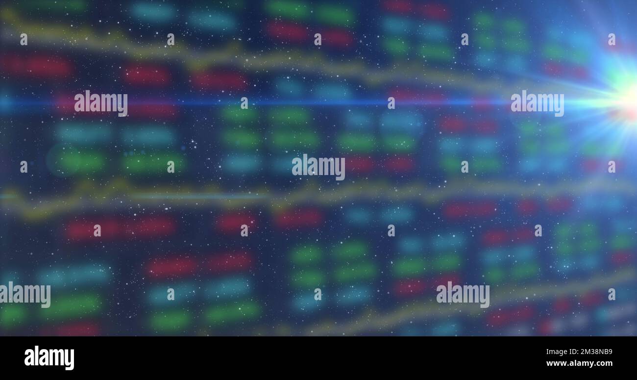 Image of digital grid pattern with line graph and trading board against ...
