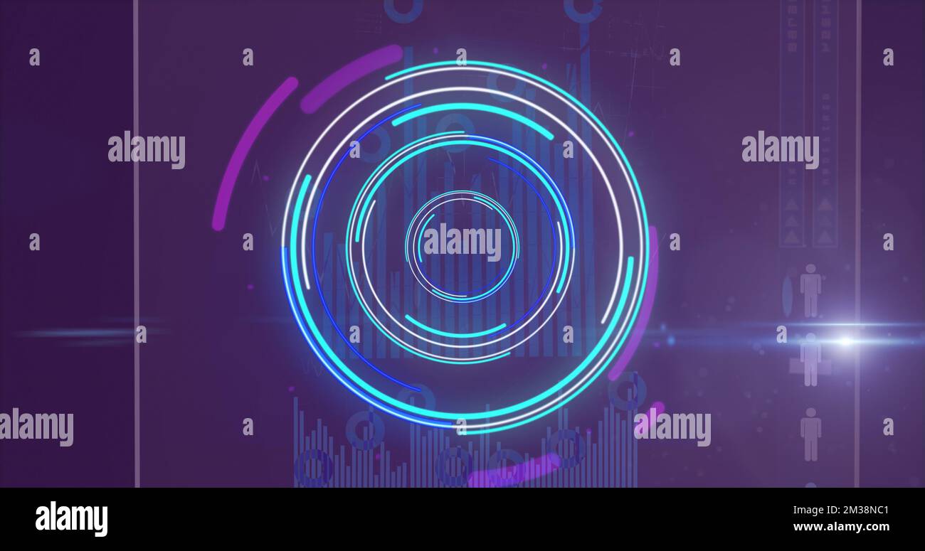 Image of processing circle and moving light on scientific graph. global ...
