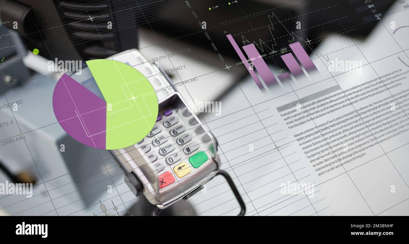 Image of financial data processing over payment terminal. global ...