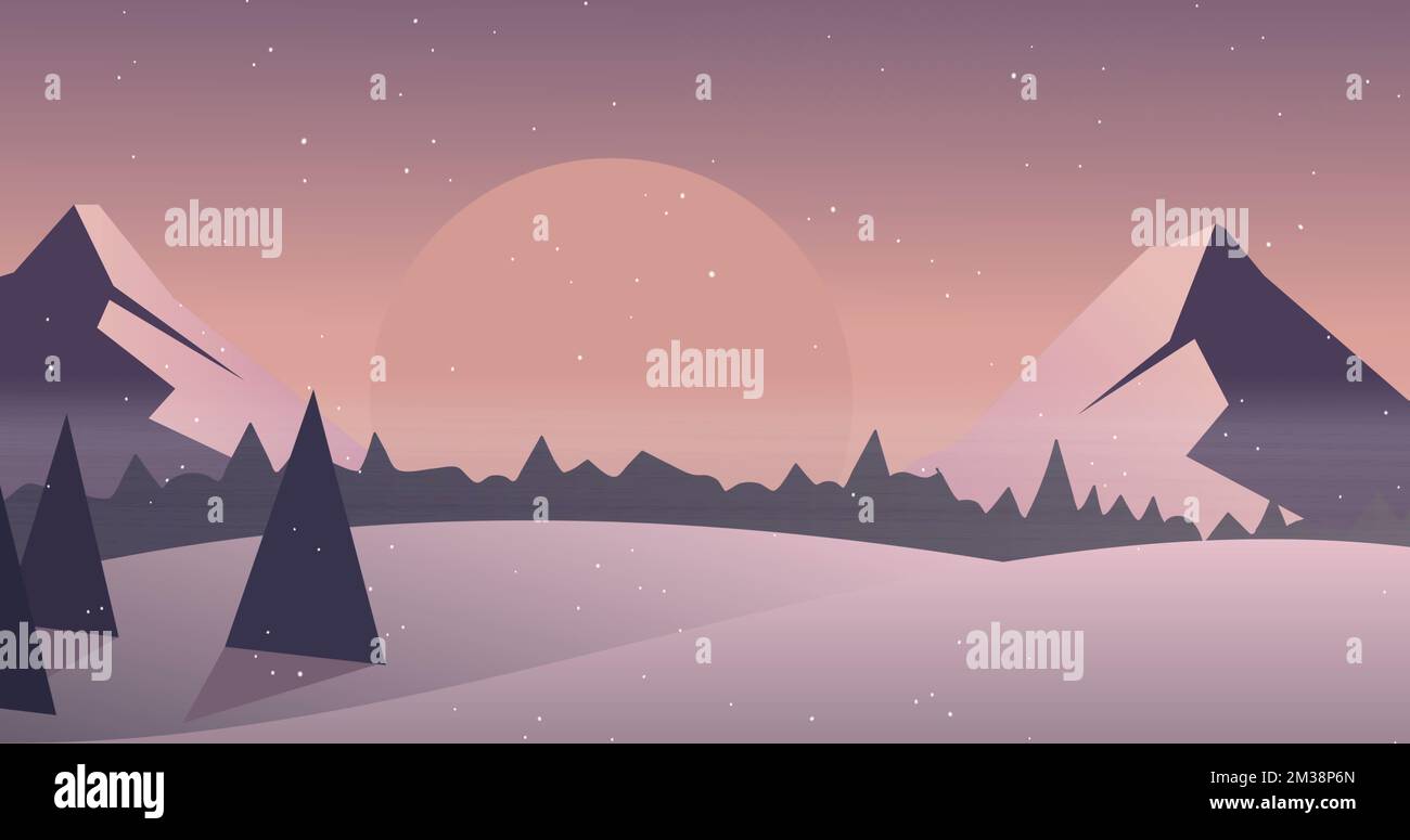 Composition of snow falling over winter landscape. Christmas, tradition ...