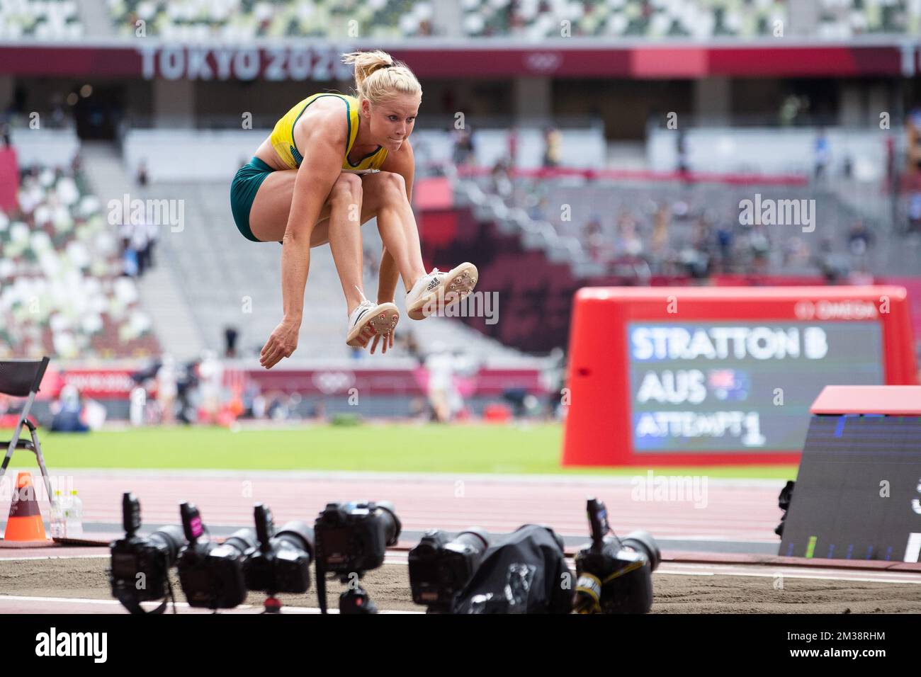 August 03, 2021: Brooke Stratton of Australia jumps in the WomenÃ s ...