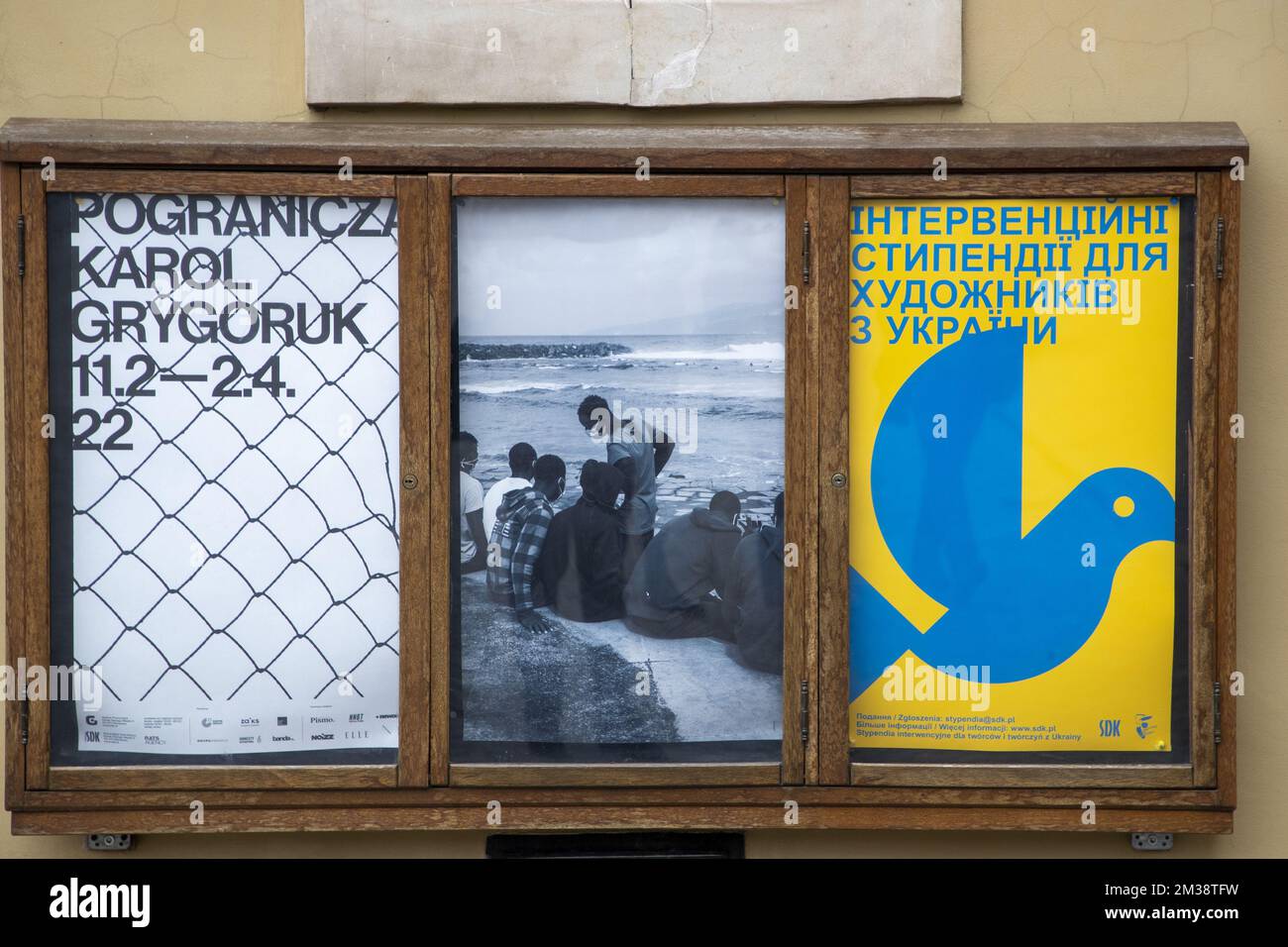 Posters in support to Ukranian refugees pictured during a field visit ...
