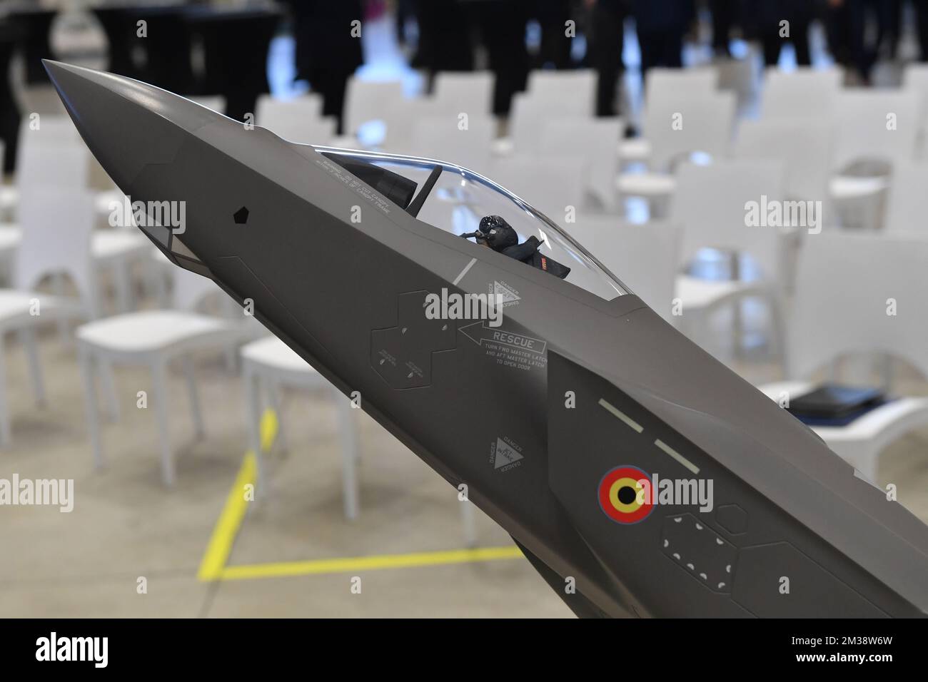 Detail of a scale model of the F-35 pictured during the inauguration ...