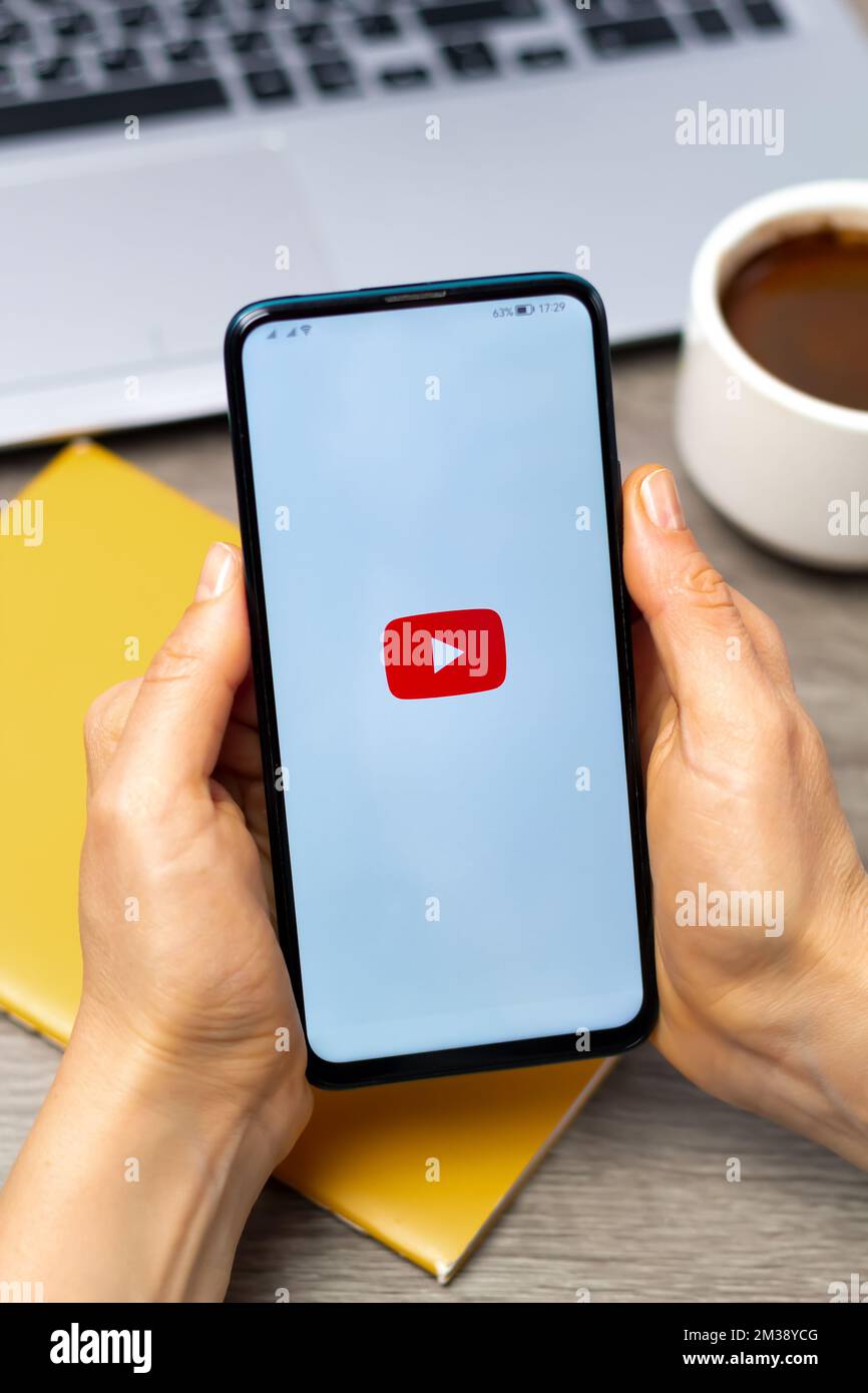 Kyiv, Ukraine - Dec. 13th, 2022: YouTube app on mobile phone screen ...