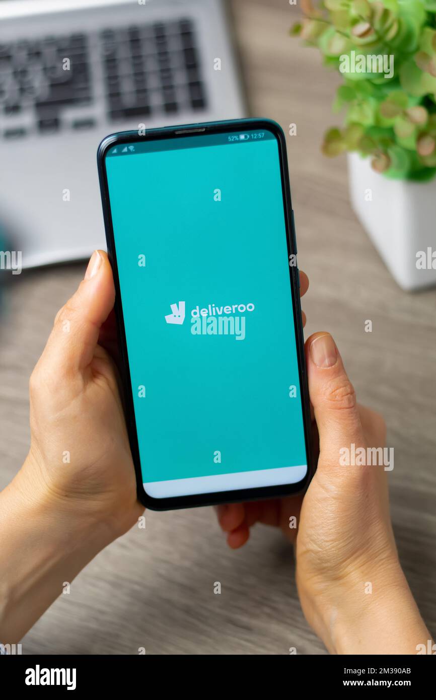 Kyiv, Ukraine - Dec. 13th, 2022: The Deliveroo app on a mobile phone ...