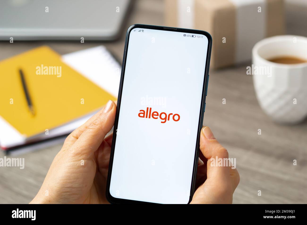 Kyiv, Ukraine - Dec. 13th, 2022: Allegro logo on mobile phone screen ...