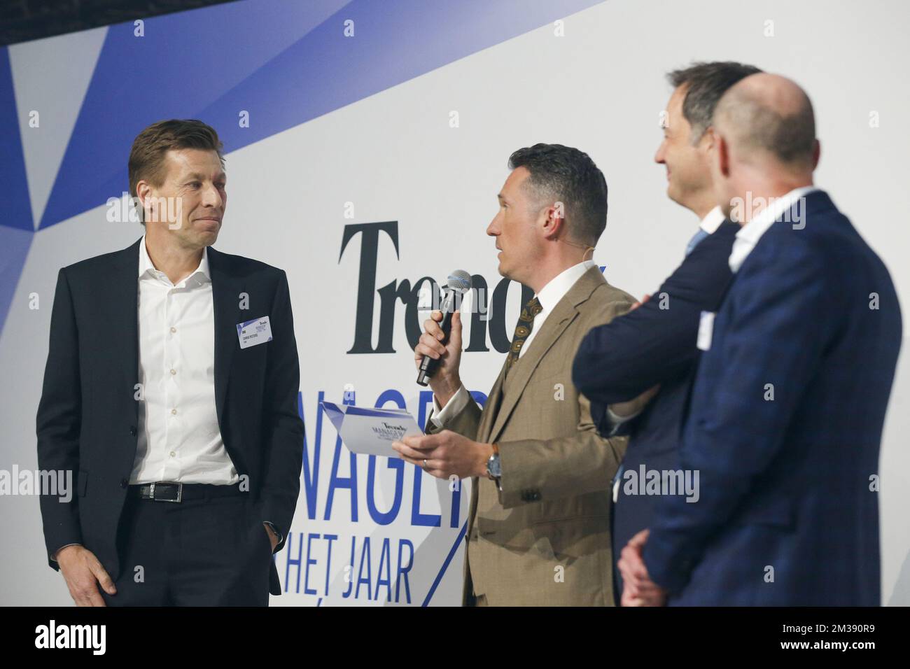 Elia CEO Chris Peeters and presenter Jan Demeulemeester pictured during ...