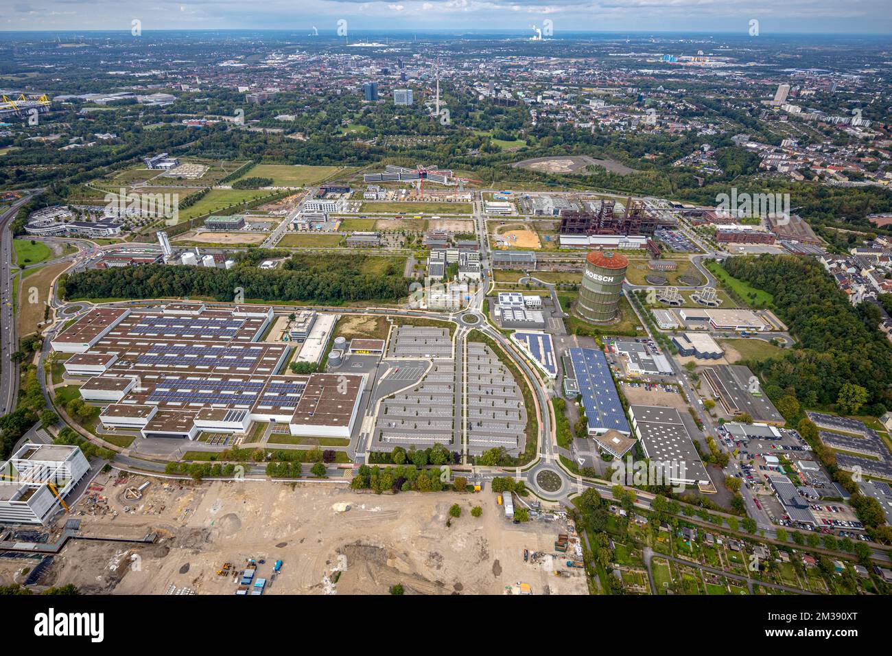 Aerial view, Phoenix-West area with Hoesch Gasometer and the Wilo Park ...