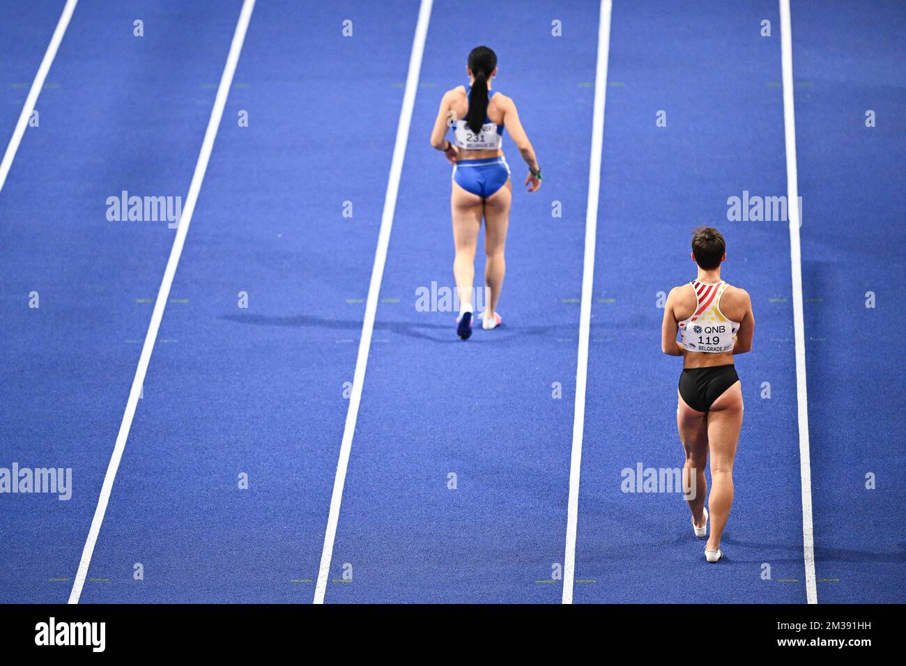 Belgian Rani Rosius (R) pictured ahead of a heat of the women 60m race ...