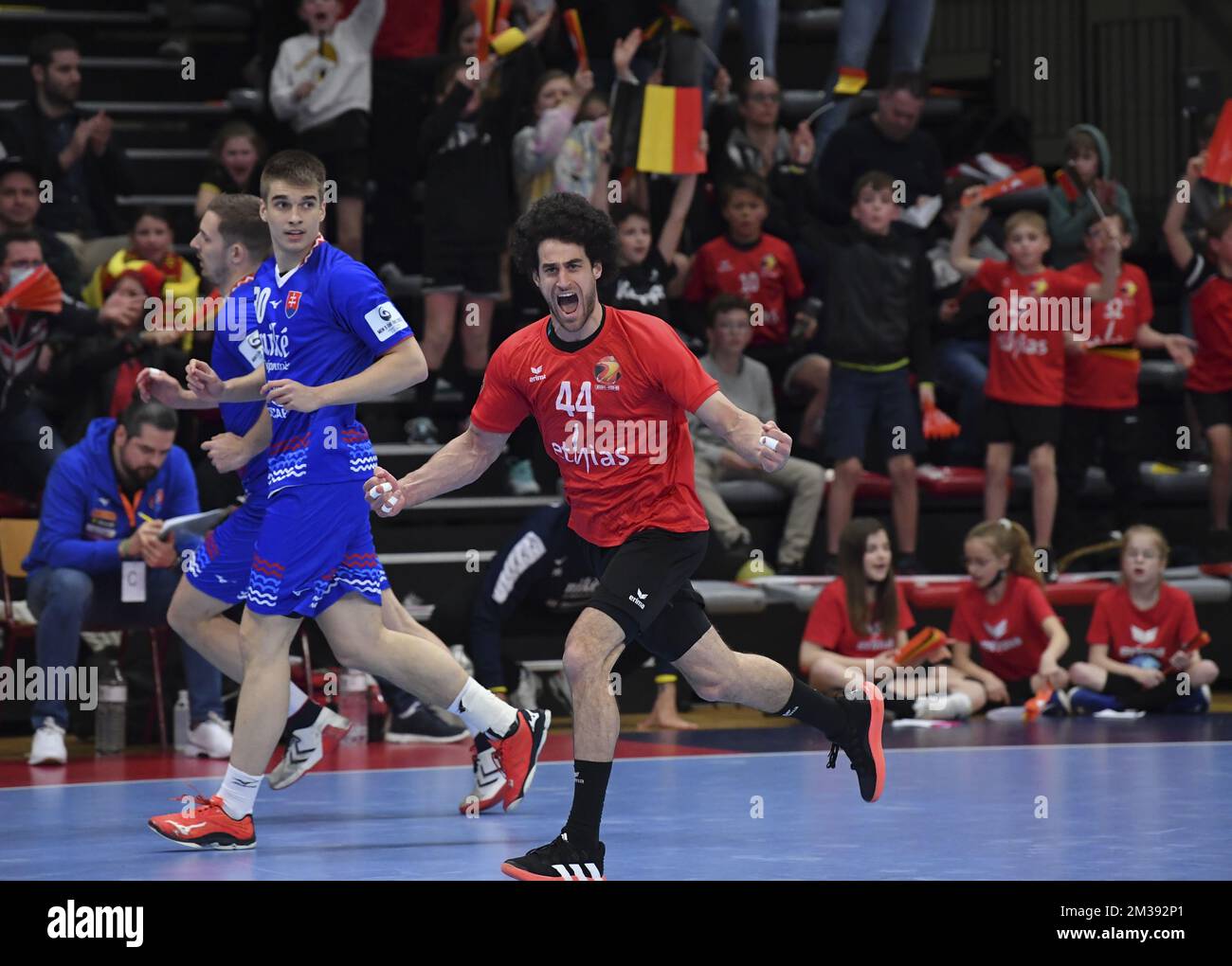 Belgium's Jeroen De Breule celebrates after scoring during a game ...