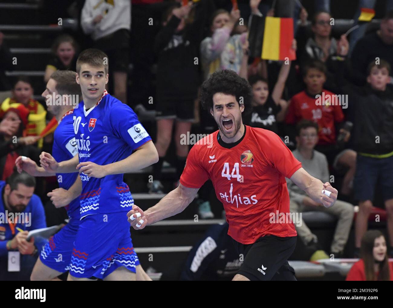 Belgium's Jeroen De Breule celebrates after scoring during a game ...