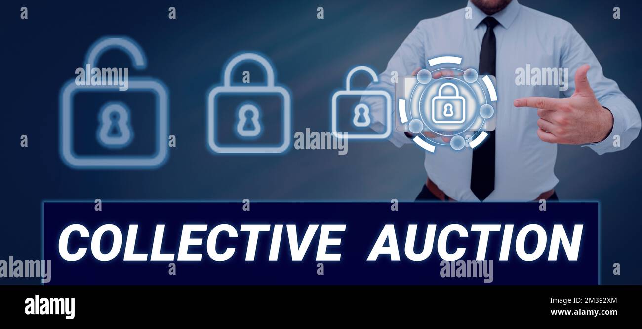 Hand writing sign Collective Auction. Business approach Gathering and ...