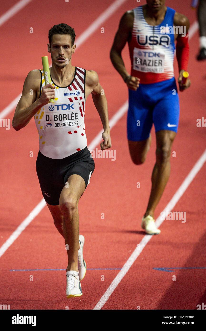 Belgian Dylan Borlee pictured in action during the men 4x400m relay ...