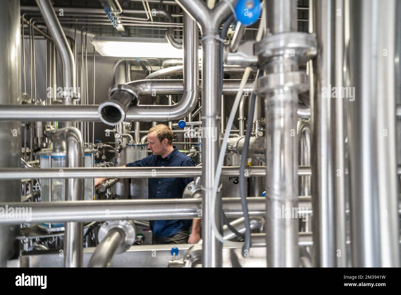 A person pictured at work in the Achouffe brewery in Houffalize, during ...