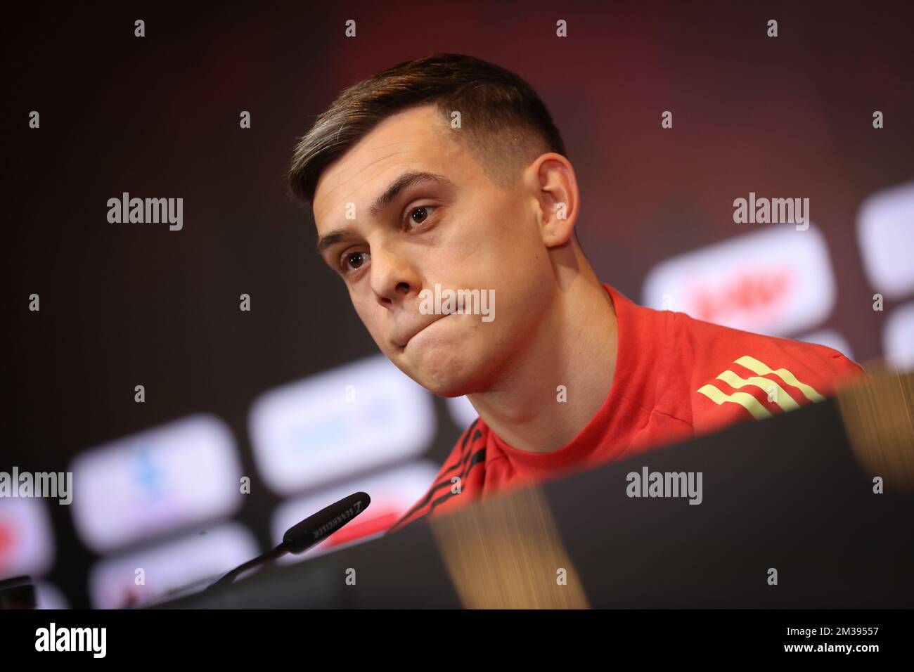 Belgium's Leandro Trossard pictured during a press conference of the ...