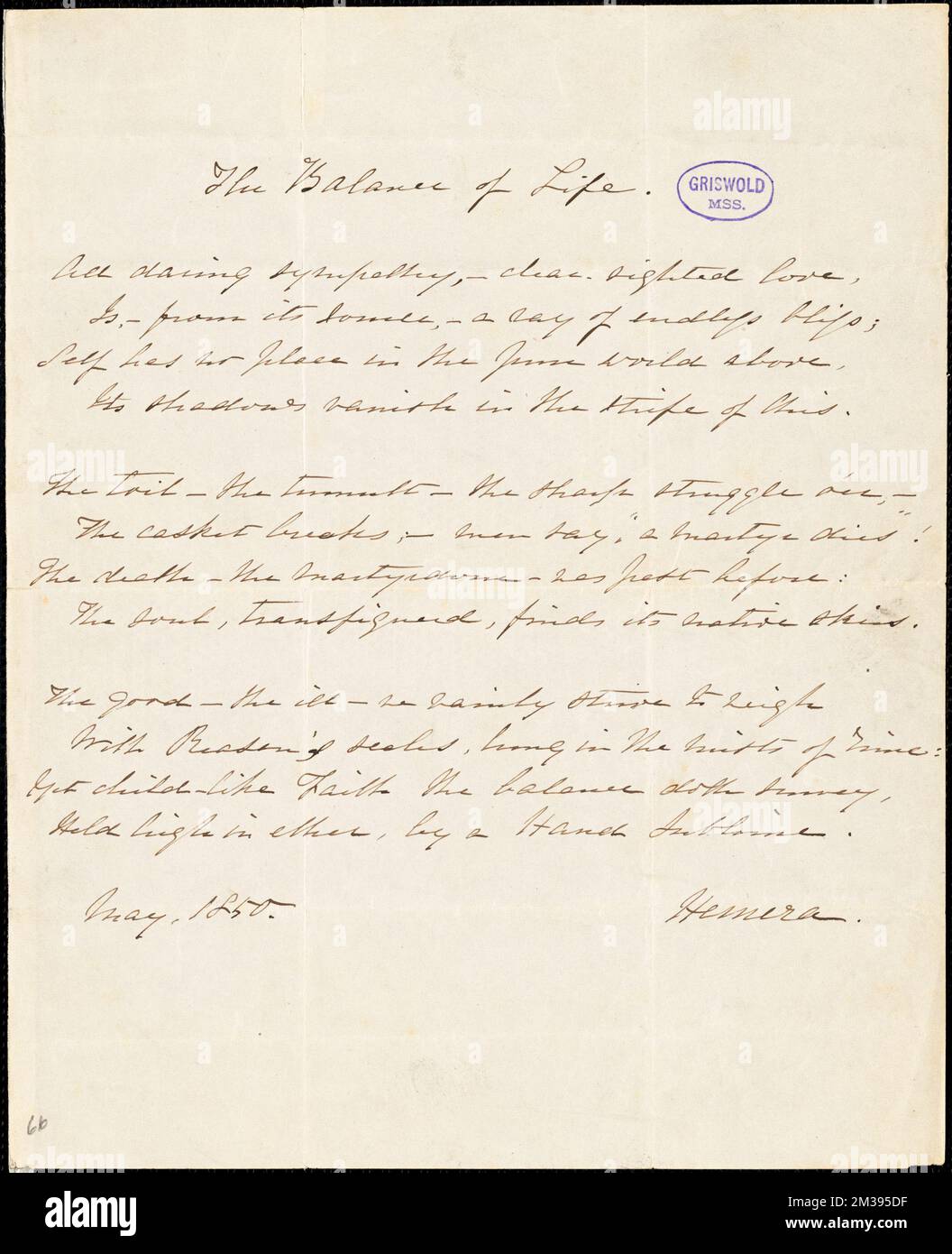 Poetry manuscript 1800s hi-res stock photography and images - Alamy