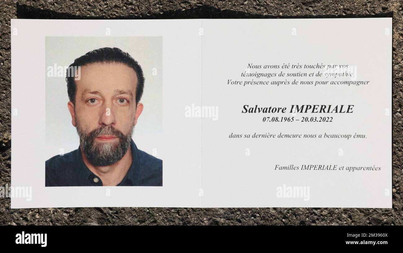 Illustration picture shows the funeral card of Salvatore Imperiale ...
