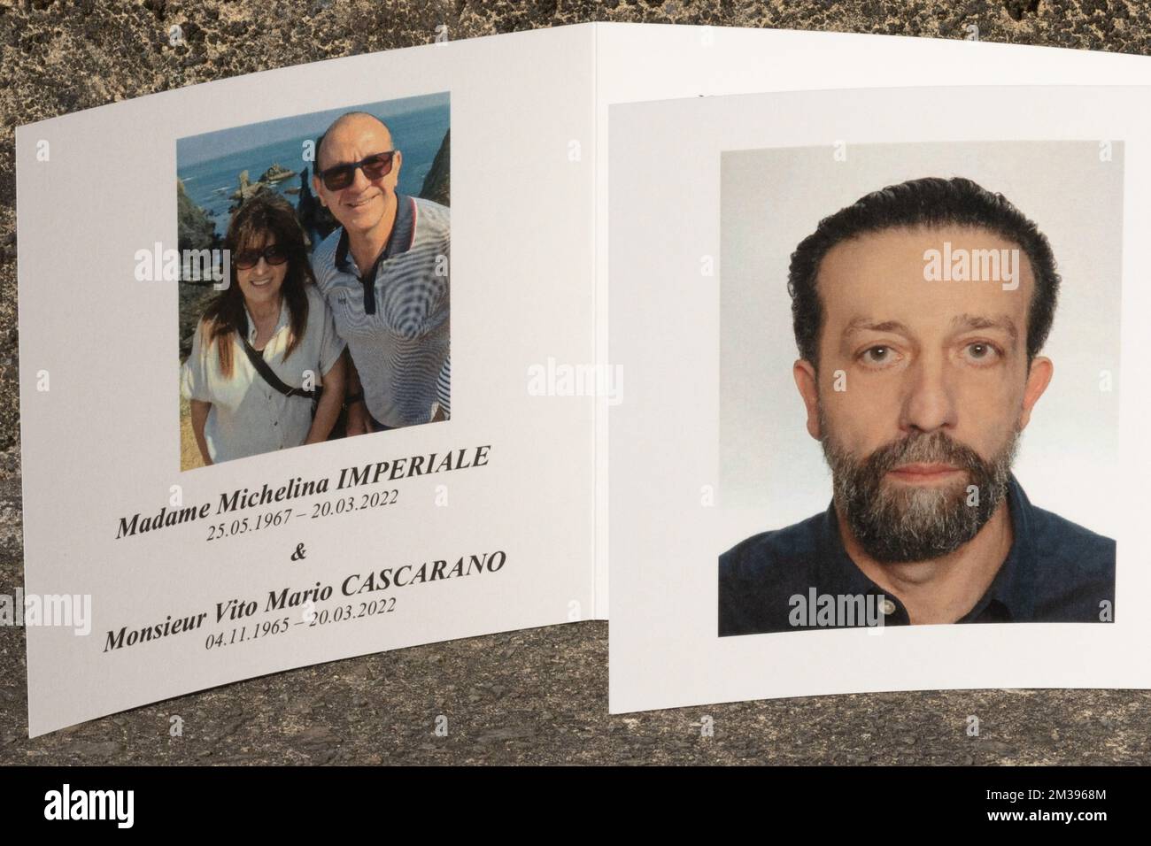 Illustration picture shows funeral cards during the funeral of Vito ...