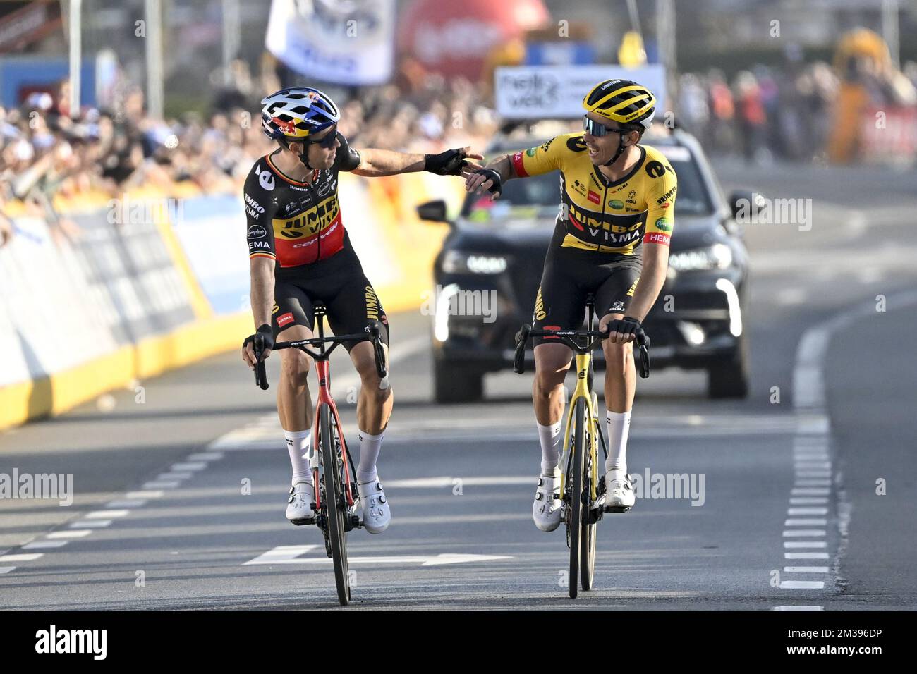 Belgian Wout Van Aert of Team Jumbo-Visma and French Christophe Laporte ...
