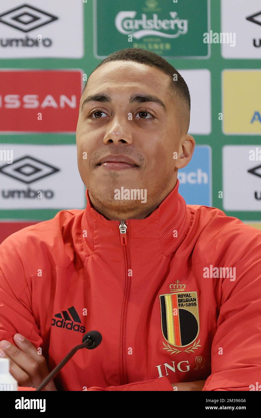 Belgium's Youri Tielemans pictured during a press conference of the ...