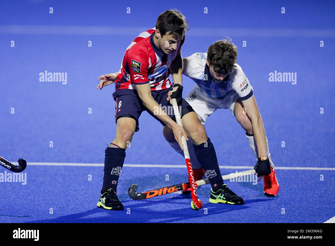 Leopold's Dylan Englebert and 18 Gantoise's Matteo Desguillons pictured ...