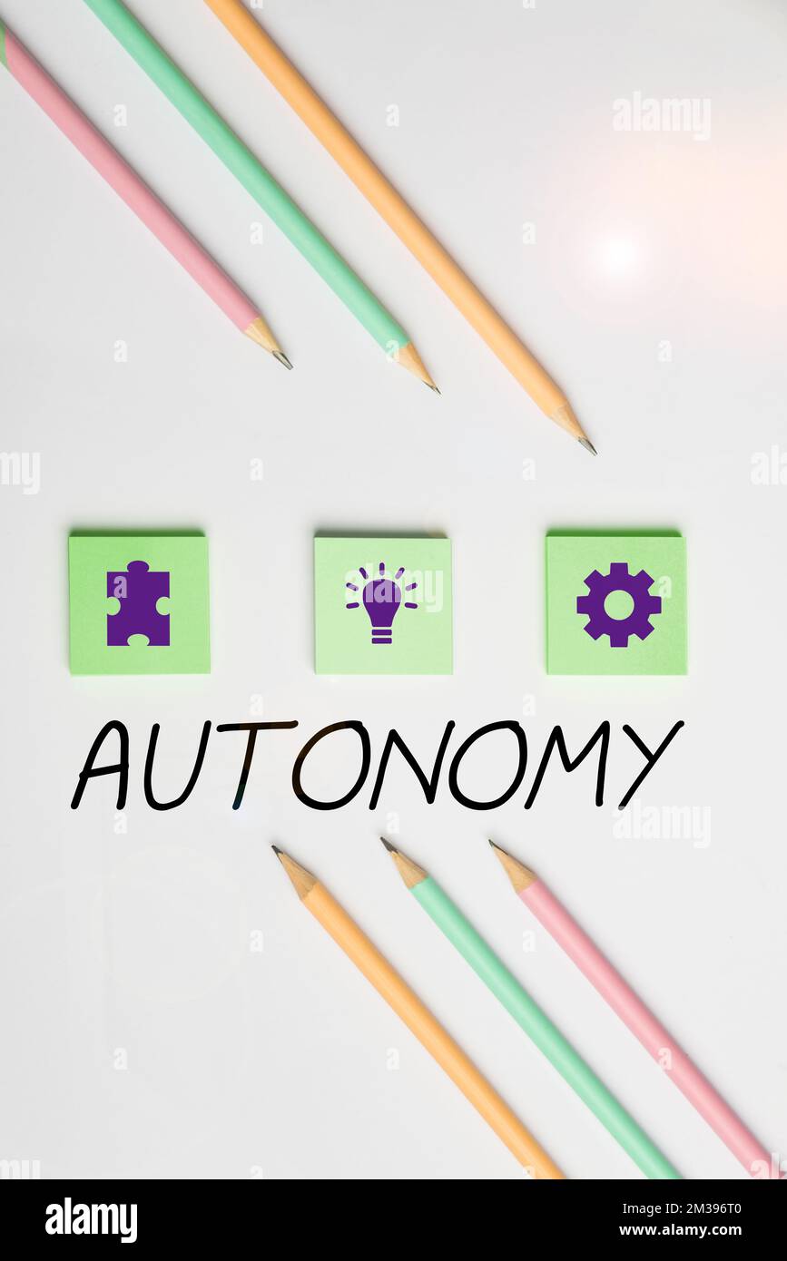 Hand writing sign Autonomy. Word Written on vehicle that can guide ...