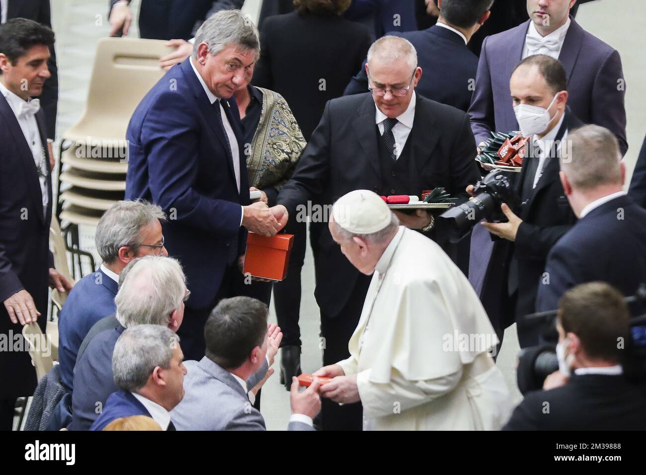 Flemish Minister President Jan Jambon and Pope Francis pictured during ...