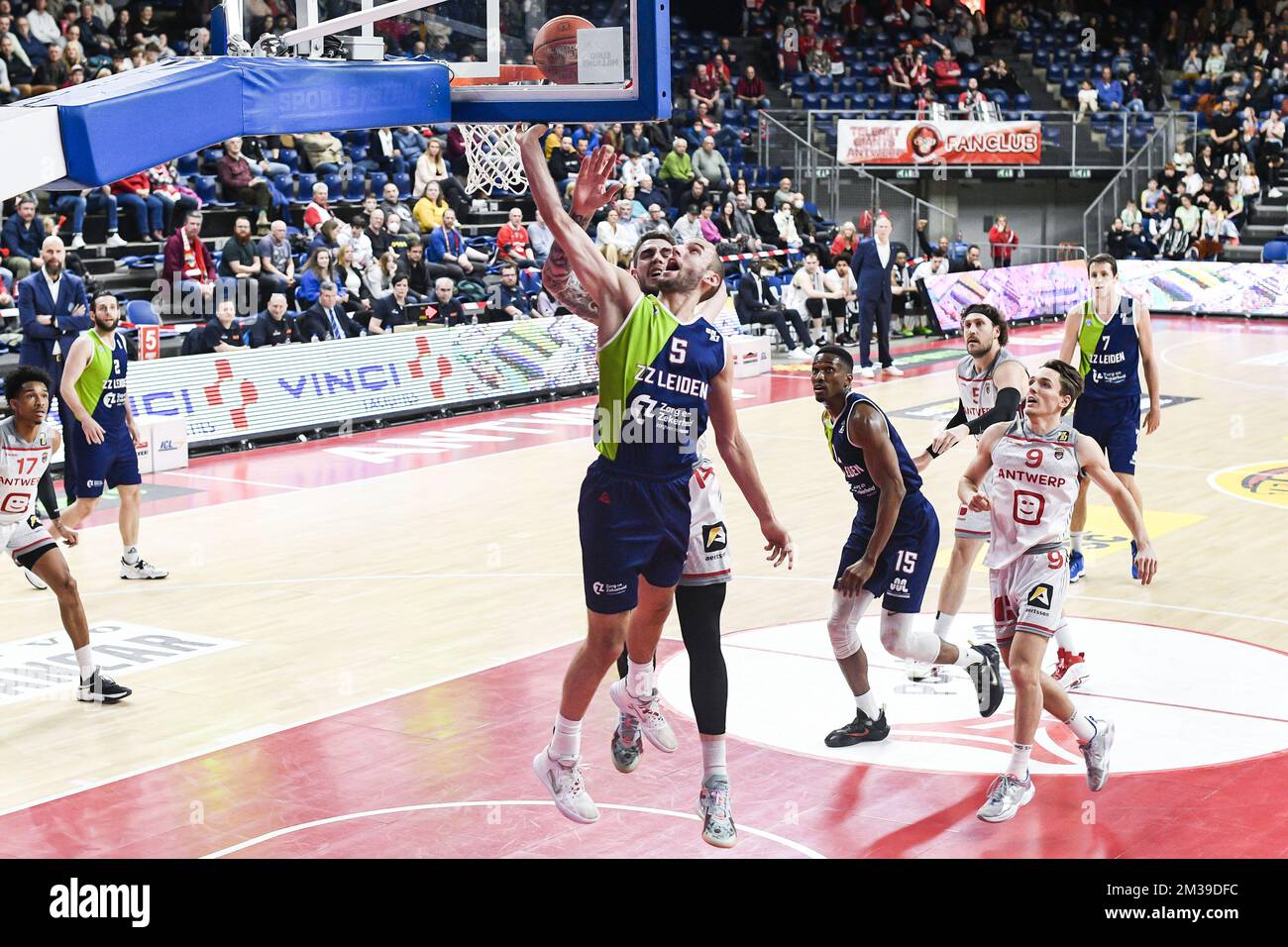 Leiden's Marijn Ververs pictured in action during a basketball match ...