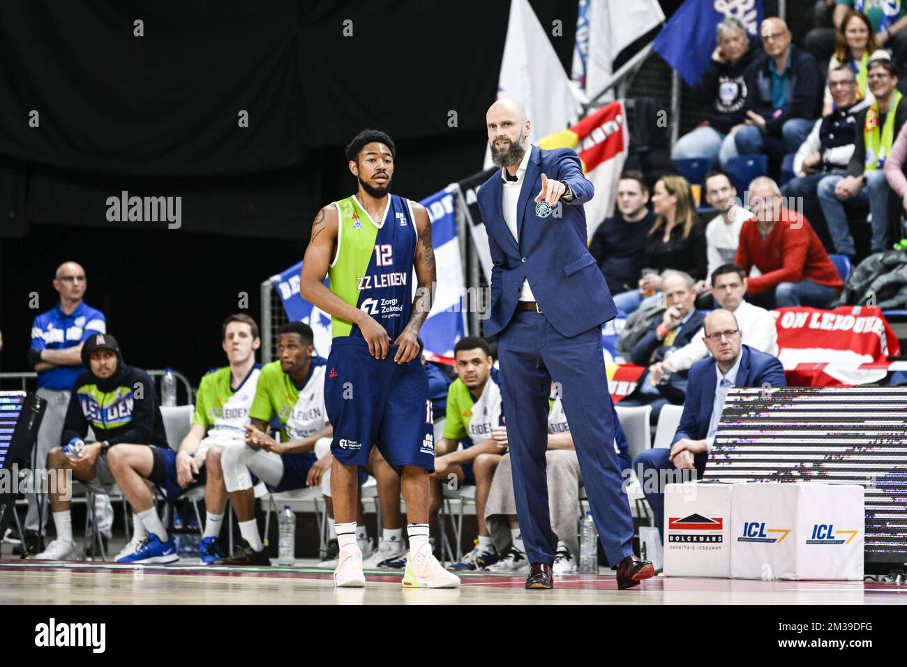 Leiden's Jhonathan Dunn and Leiden's head coach Geert Hammink pictured ...