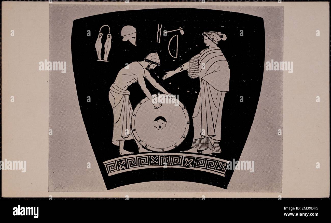 Hephaestus making the armor of Achilles. Drawing from Greek amphora ...