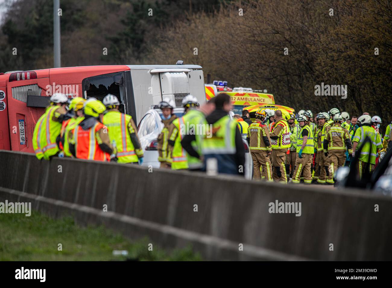 Emergency services pictured at the scene of a traffic accident ...