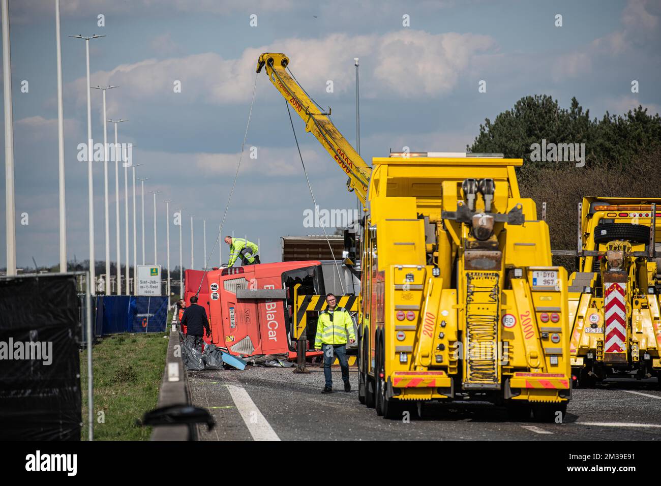 Illustration picture shows a bus being towed at the scene of a traffic ...