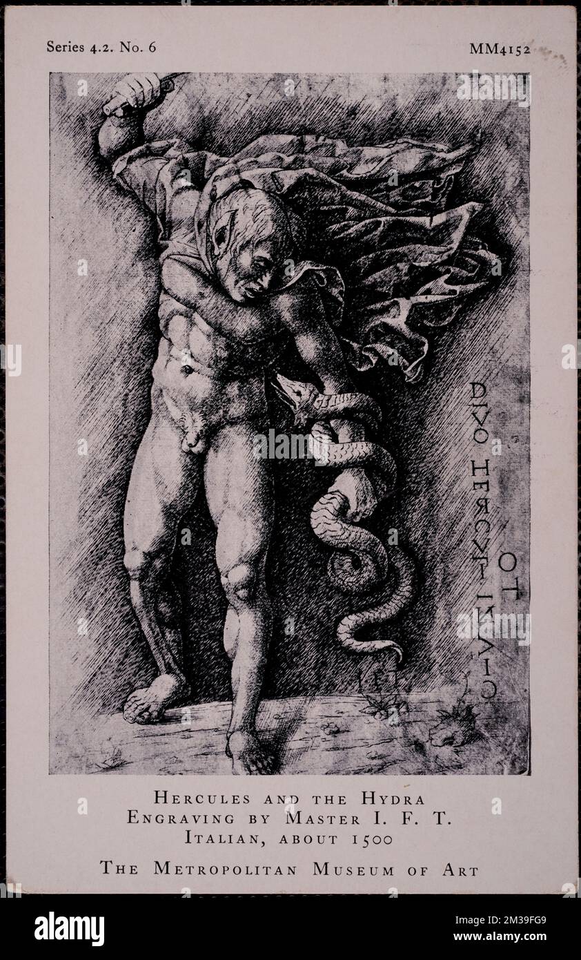 Hercules and the Hydra. Engraving by Master I. F. T. Italian, about ...