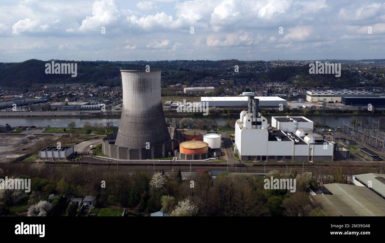 Illustration shows aerial view from a drone of the gas plant in Seraing ...