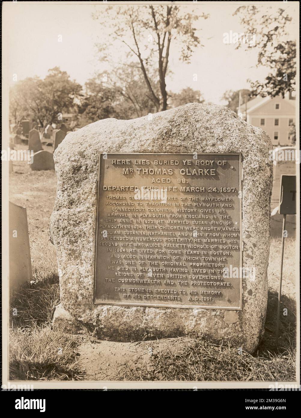 Here lies buried ye body of Mr. Thomas Clarke, aged 98. Departed this ...