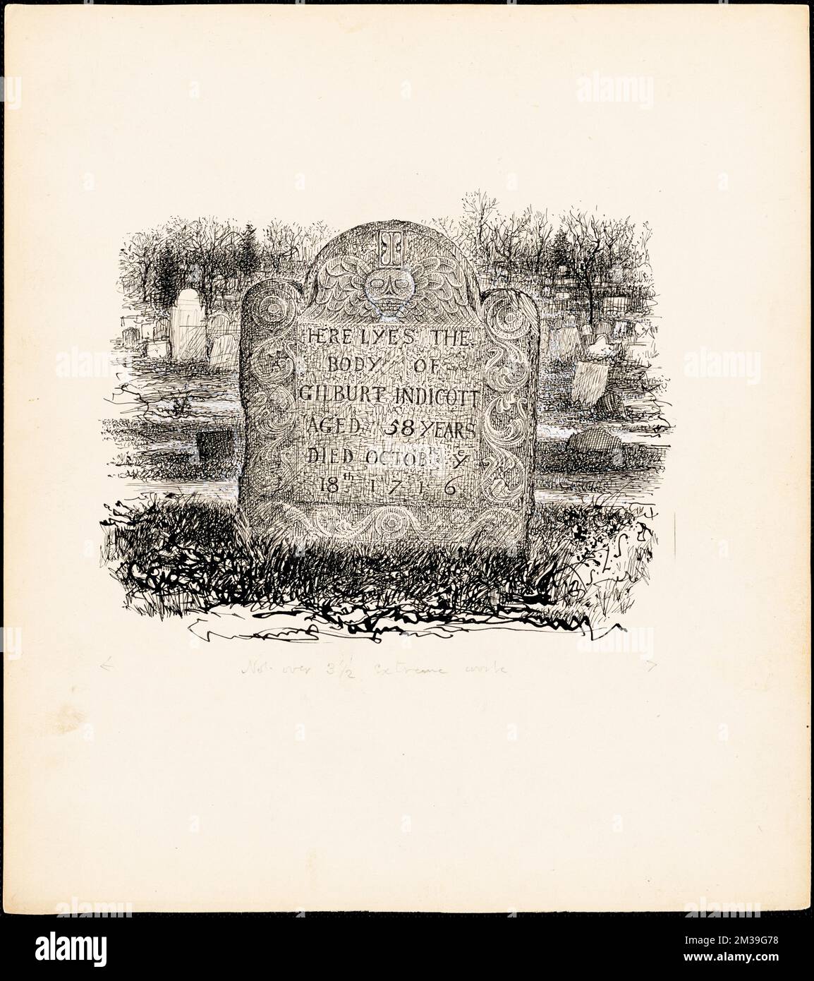 Here lyes the body of Gilburt Indicott aged 58 years died Octobr ye ...