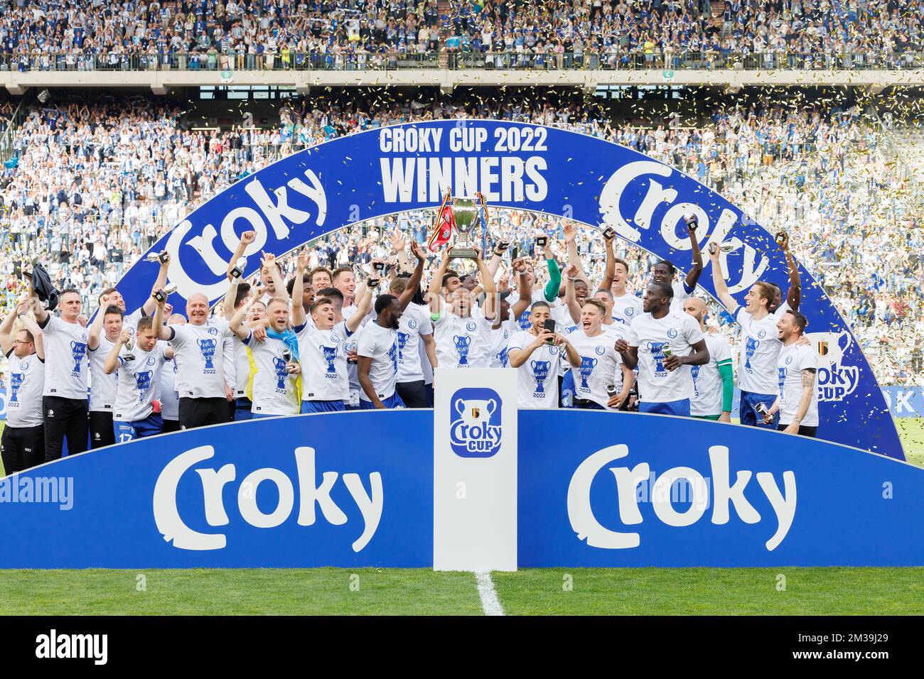 Gent's players celebrates on the podium after winning the Belgian Cup ...
