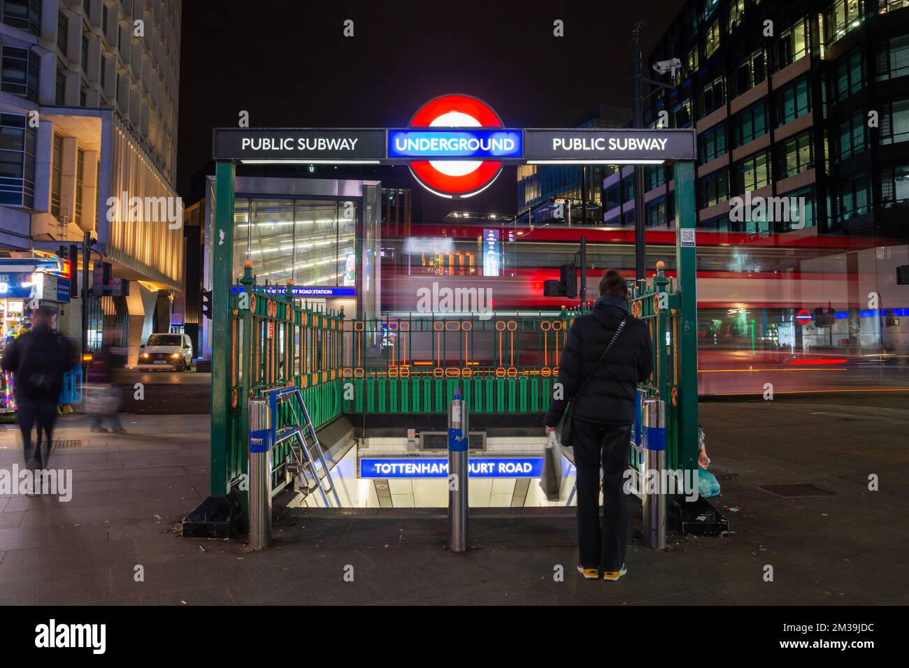 Public subway (tube) entrance to Tottenham Court Road station, London ...