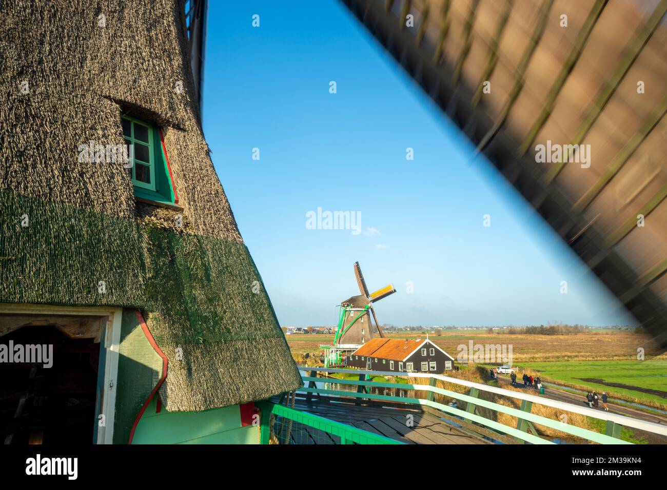 Zaanse Schans, Netherlands. View of Windmill De Kat from the upper level, with Windmill De ...