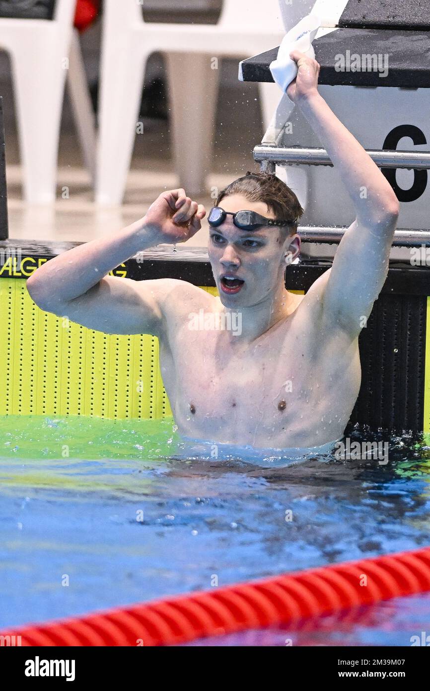 Belgian Xander Hebb pictured after winning the 400m medley on the first ...