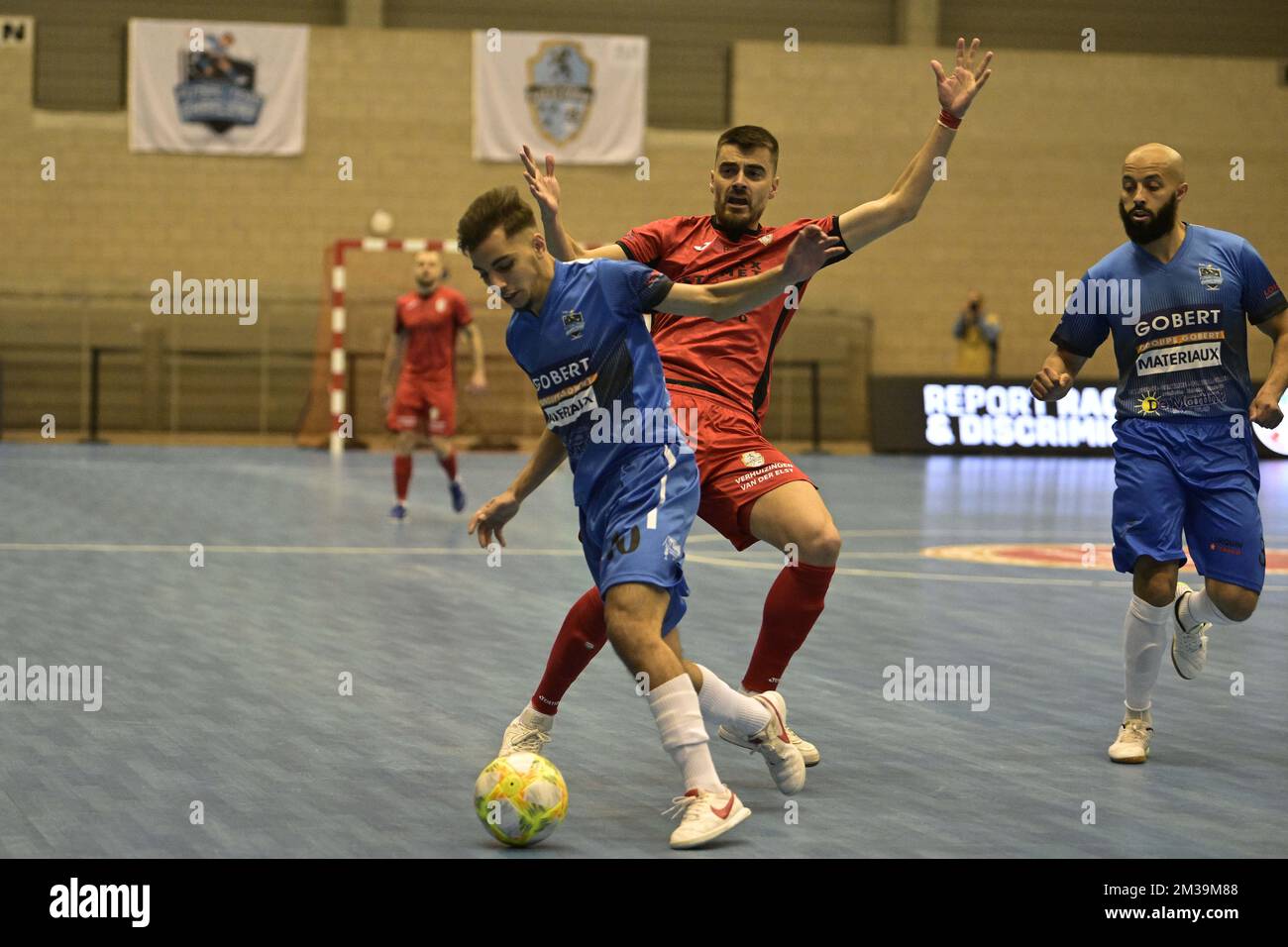 Charleroi's Zakaria Lamsaiah and Halle-Gooik's Dragan Gale Tomic fight ...