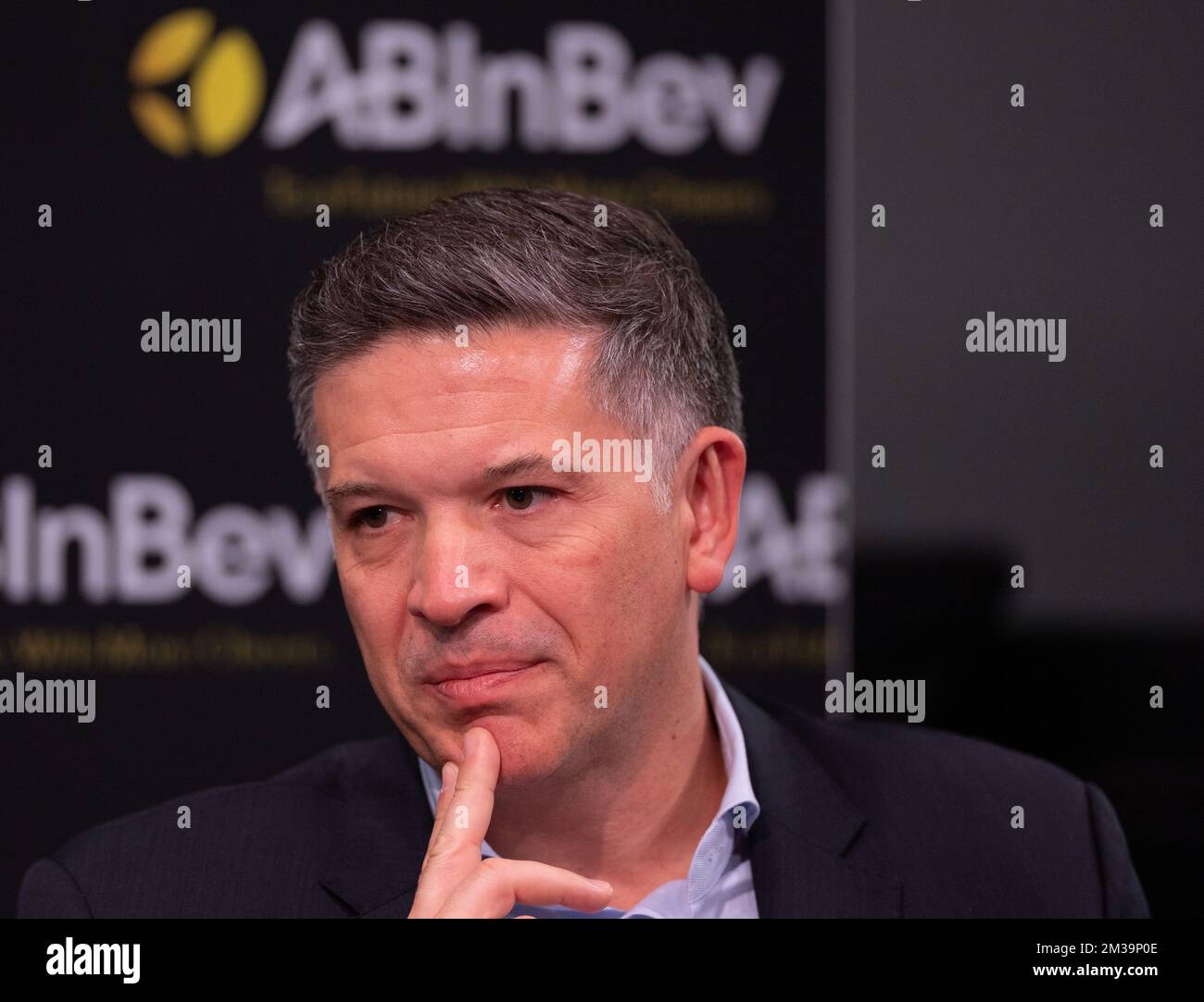AB Inbev CEO Michel Doukeris pictured during a press conference after a ...