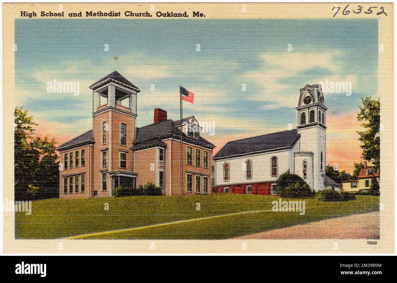 High school and Methodist Church, Oakland, Me. , Schools, Churches ...