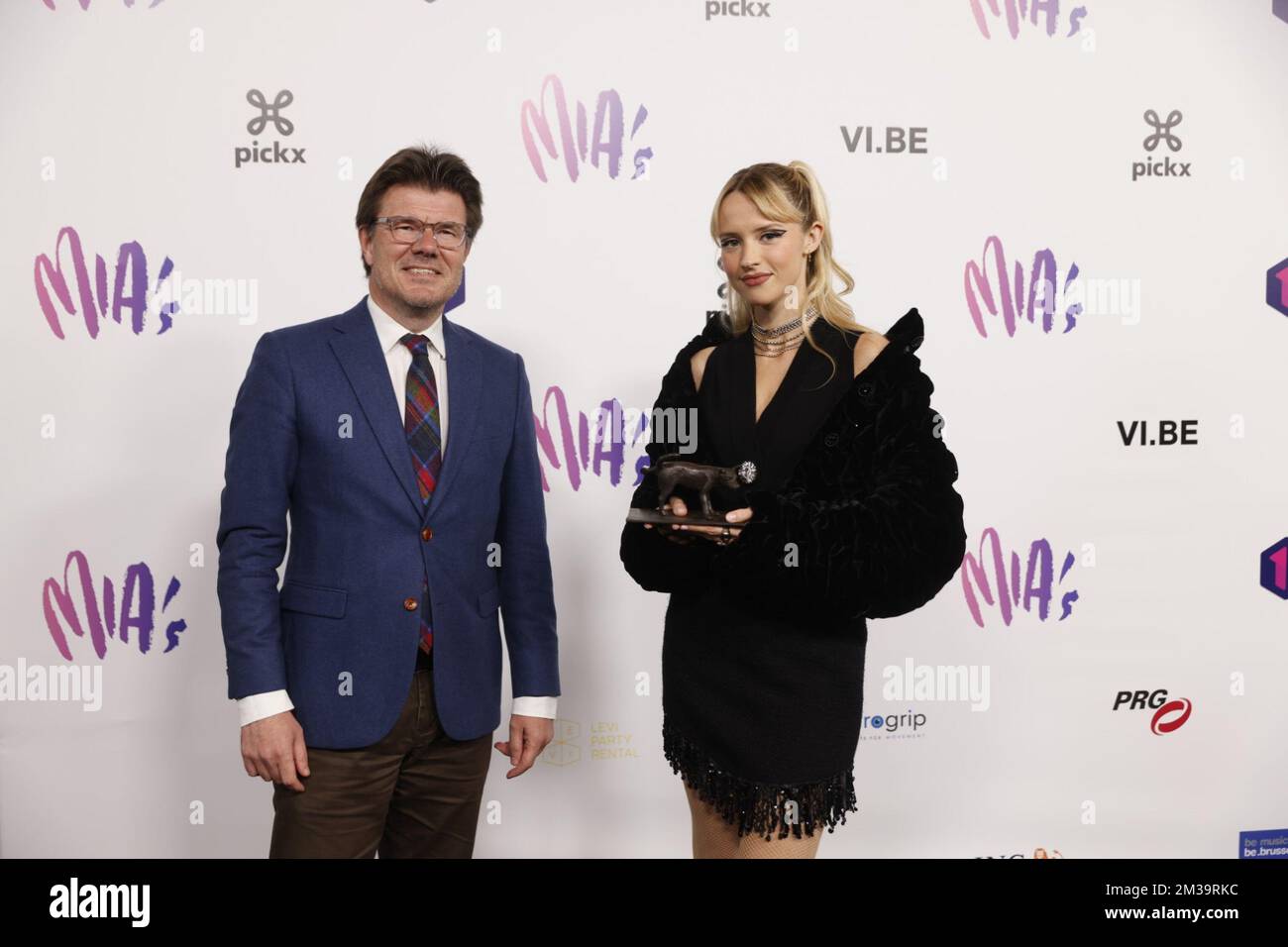 Brussels region Minister Sven Gatz and artist Angele Van Laeken ...
