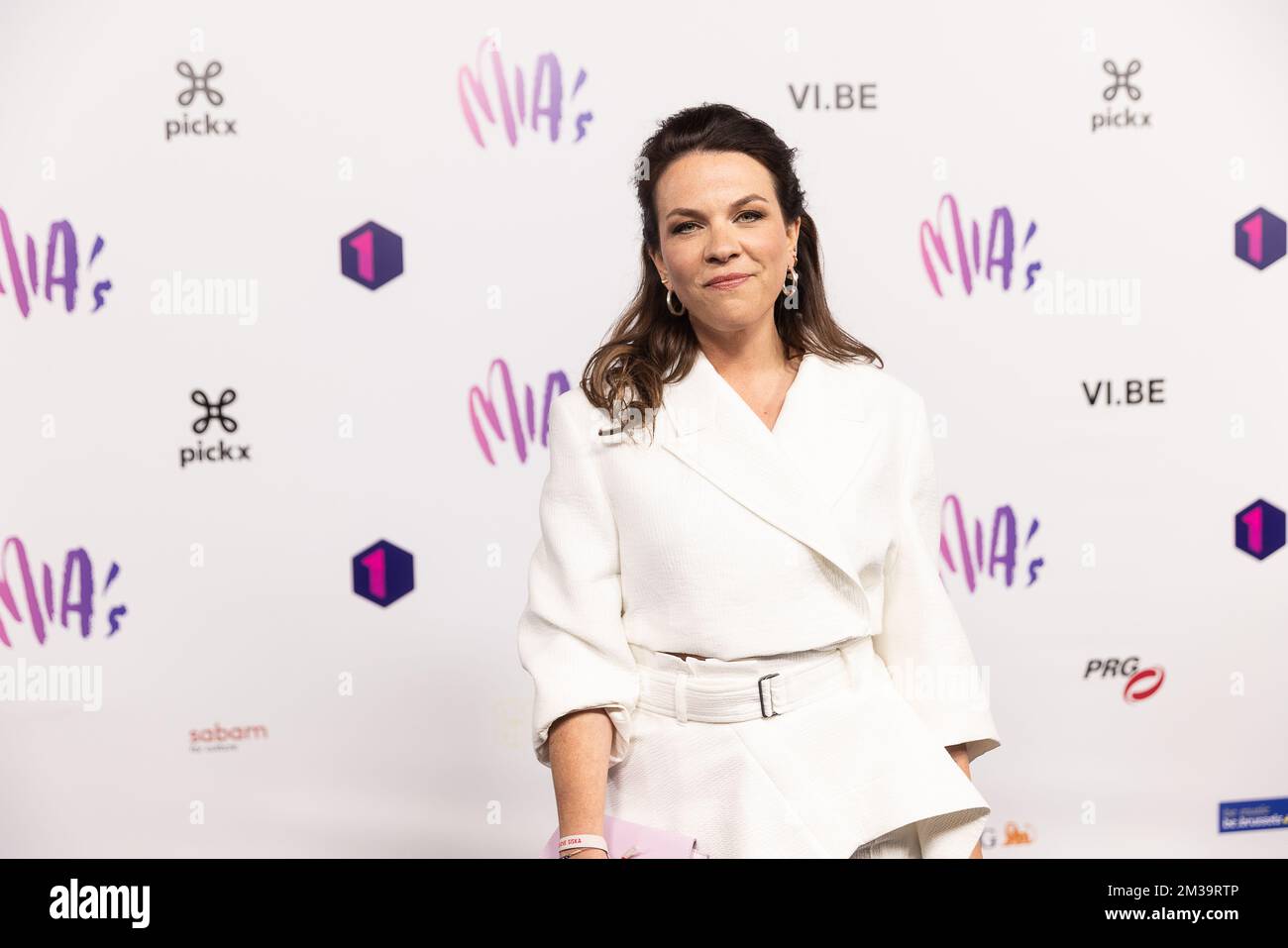 radio host Siska Schoeters pictured on the red carpet at the arrival ...